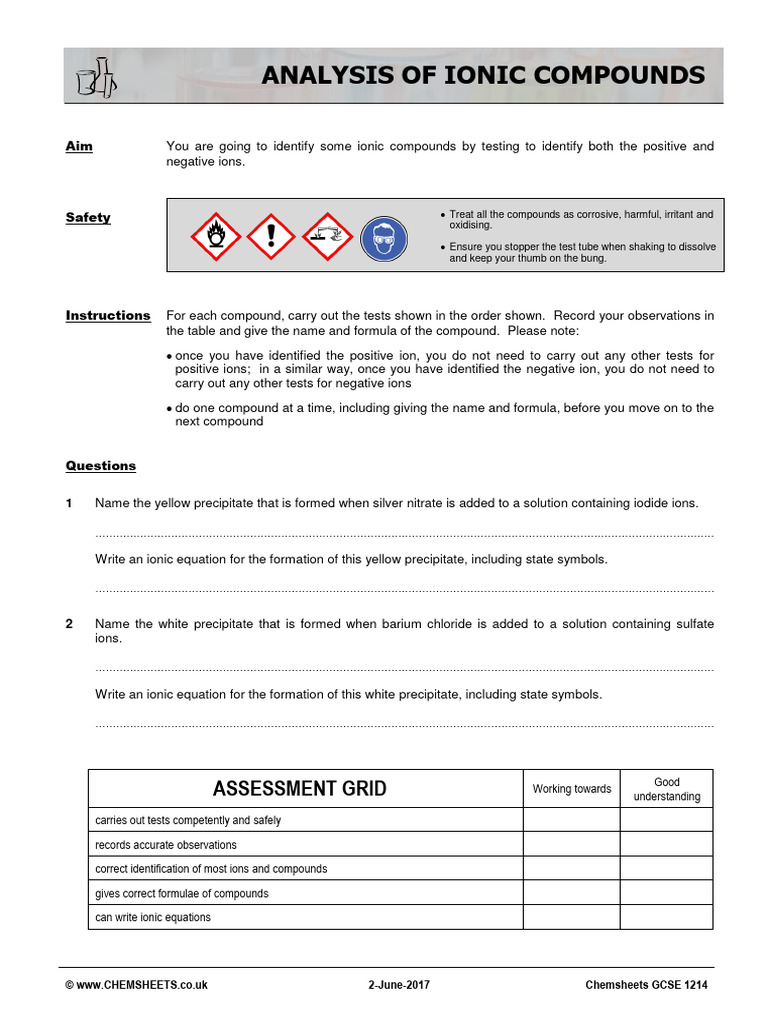 Identifying Ionic Compounds Lab Guide | PDF | Precipitation (Chemistry ...