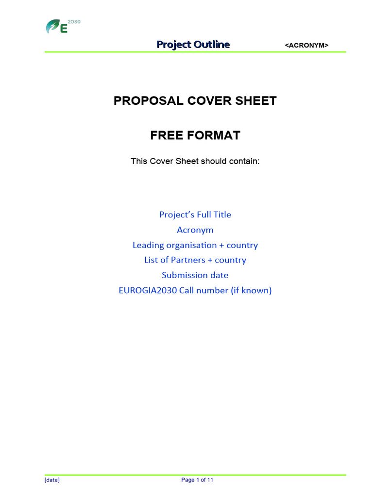 EUROGIA2030 Project Proposal Guide | PDF | Computing