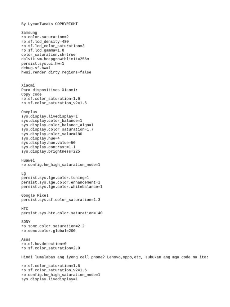Device Color Settings Codes Guide | PDF | Computers
