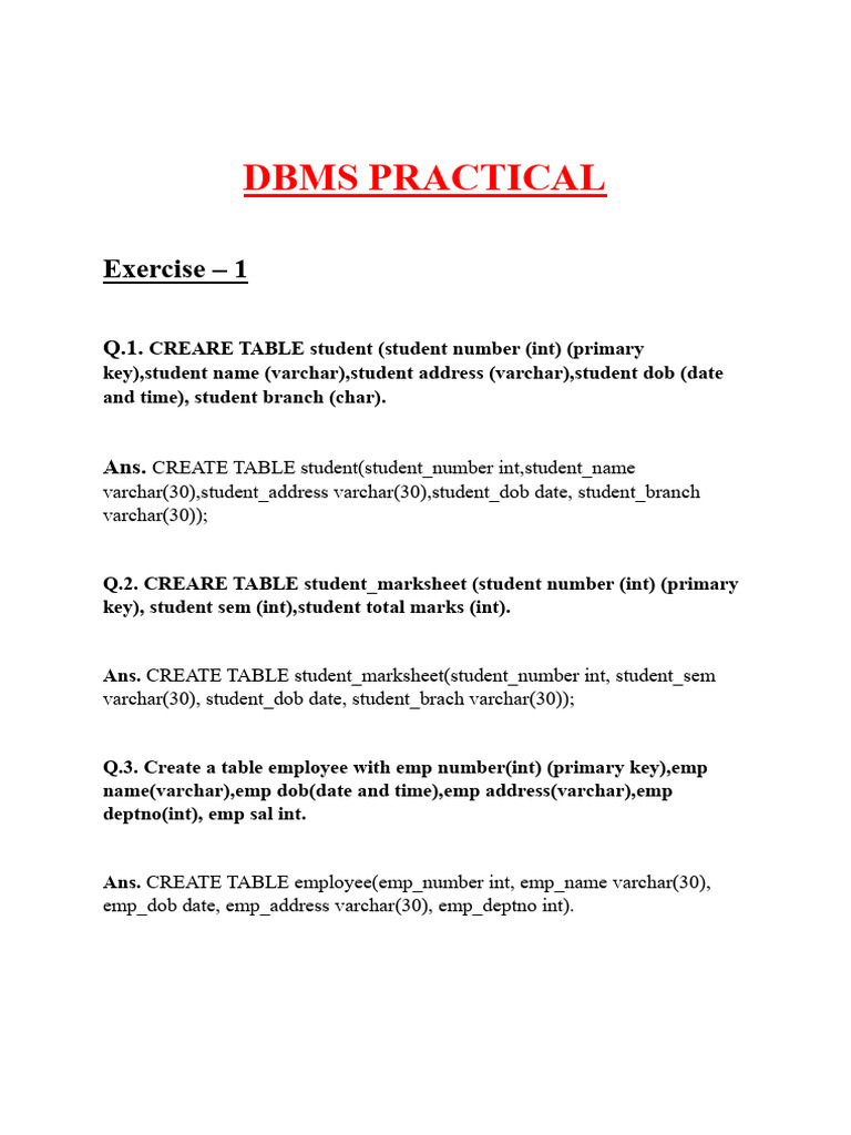 DBMS All Exercise | PDF | Data Management | Databases DBMS All Exercise | PDF | Data Management | Databases