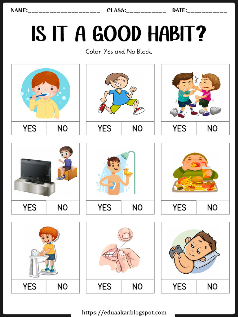 Good and Bad Habit Worksheets | PDF