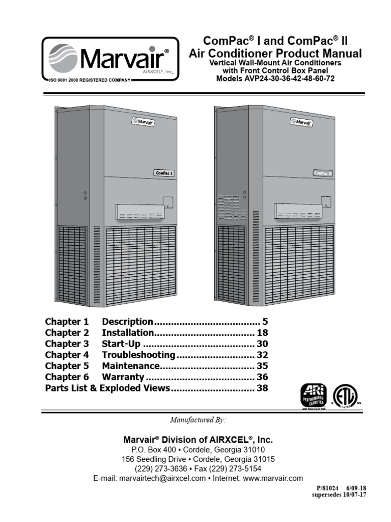Marvair ComPac I and ComPac II Air Conditioner Product Manual | PDF ...