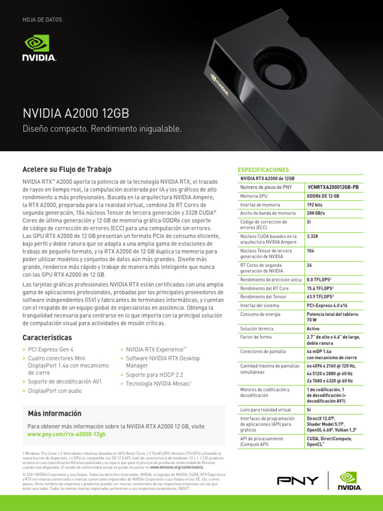 Nvidia RTX A2000 12gb Datasheet Spa | PDF | Informática | Hardware de la computadora