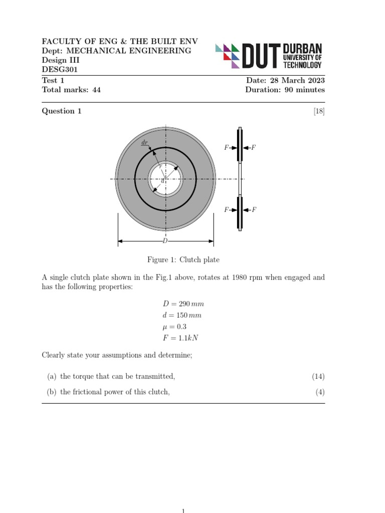 Mechanical Engineering Design Test 1 | PDF