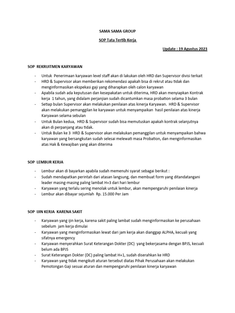 Sama Sama Group-Sop Hrd-2023 | PDF