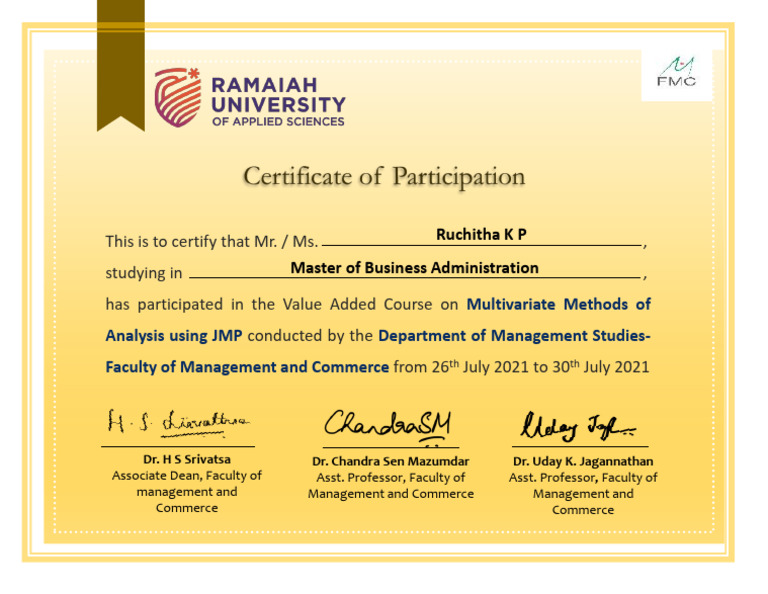 JMP Certificate | PDF