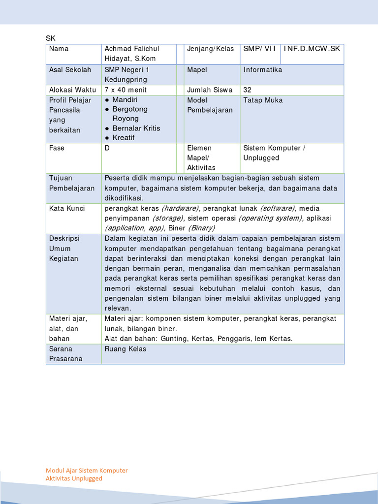 Modul Ajar Informatika - Sistem Komputer - Fase D | PDF Modul Ajar Informatika - Sistem Komputer - Fase D | PDF