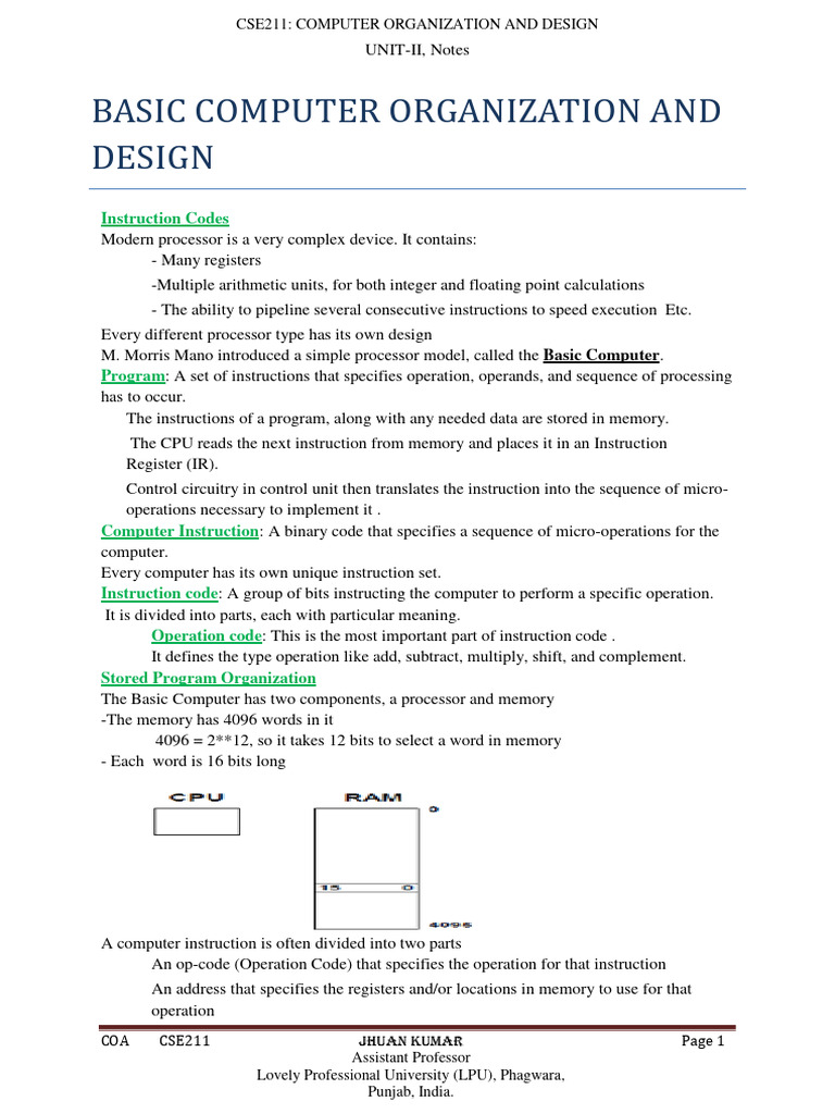 Computer Organization Complete Notes Unit2 Pdf Central Processing Unit Input Output