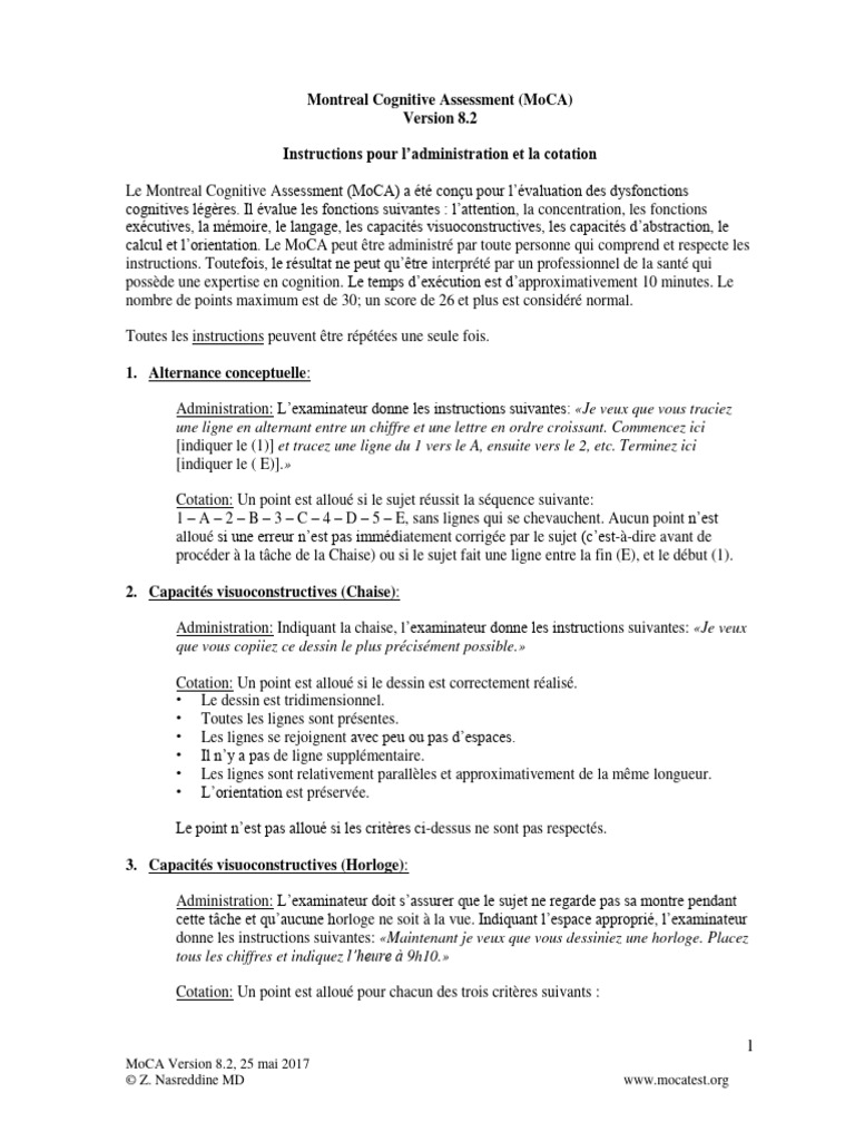 MoCA Version 8.2 - Passation | PDF