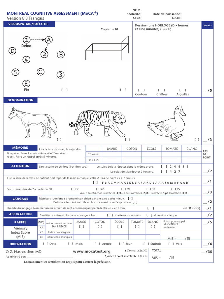 MoCA Version 8.3 - Bilan | PDF | Sciences cognitives