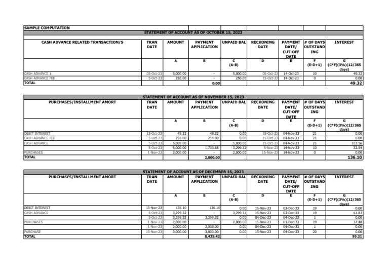 2023-03-26-updated-sample-computation | PDF | Credit Card | Cash