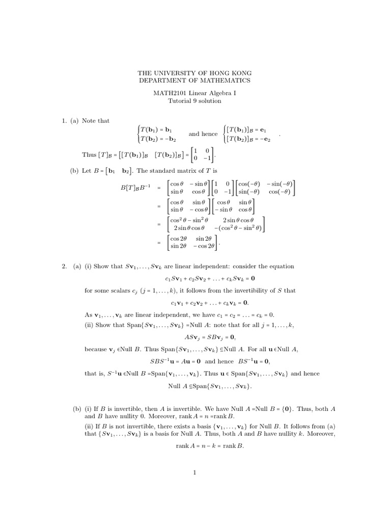 Tutorial 9 soln | PDF | Eigenvalues And Eigenvectors | Mathematical ...