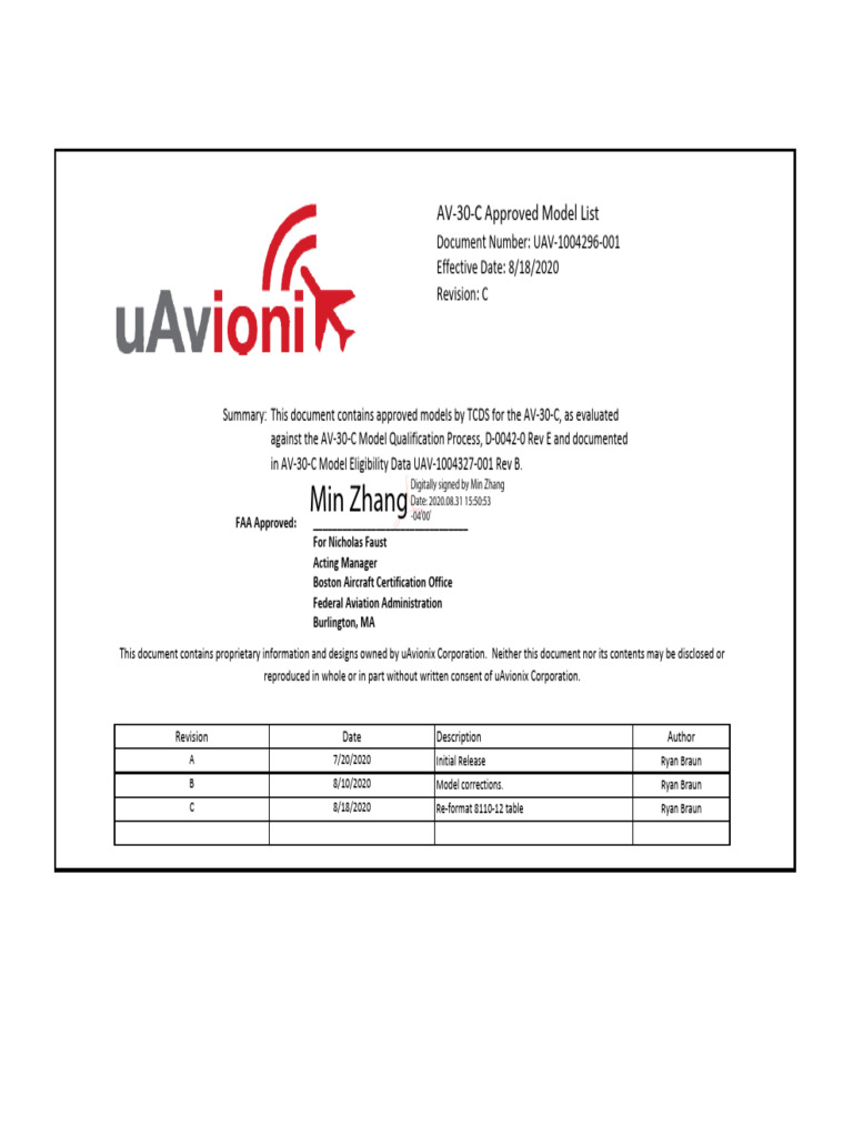 AV-30-C Approved Model List UAV-1004296-001 Rev C - Signed | PDF | Cessna | Aerospace Companies ...