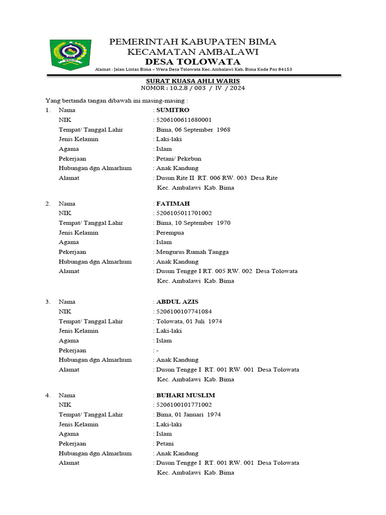 SURAT KUASAAHLI WARIS Penarikan BPIH | PDF