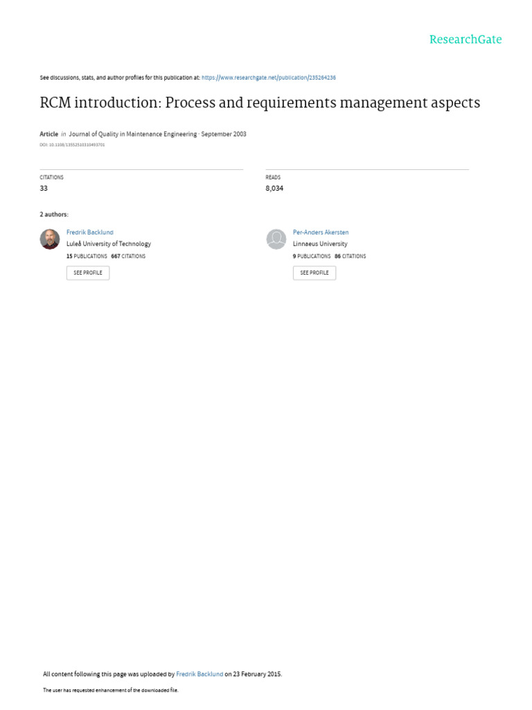 RCM Introduction: Process and Requirements Management Aspects | PDF | Reliability Engineering ...