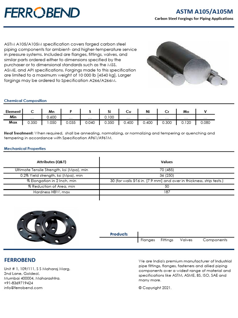 astm-a105-a105n | PDF | Pipe (Fluid Conveyance) | Materials