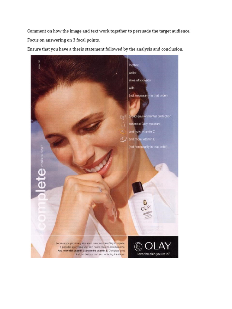 Olay Ad Analysis: Image & Text Synergy | PDF | Advertising | Brand