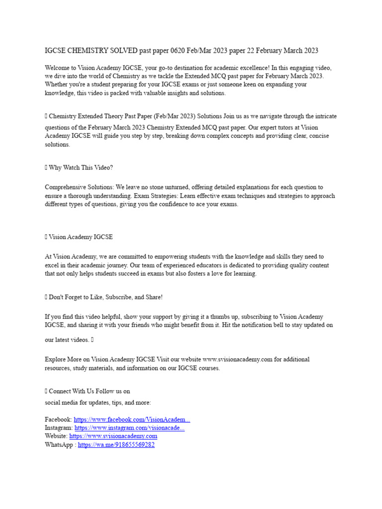 IGCSE CHEMISTRY SOLVED Past Paper 0620 Feb | PDF