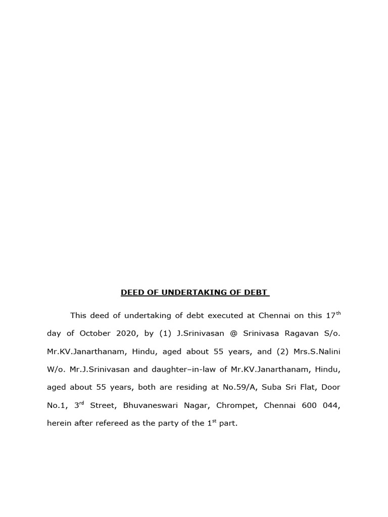 Ramanathan Deed of Undertaking of Debt 2020 | PDF | Loans | Mortgages