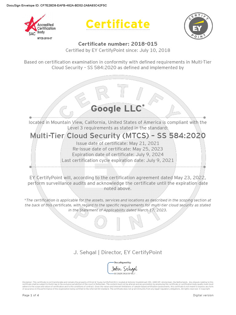 G - SUITE - (SPR-2023) Workspace MTCS Certificate. | PDF | Computing | Information Technology