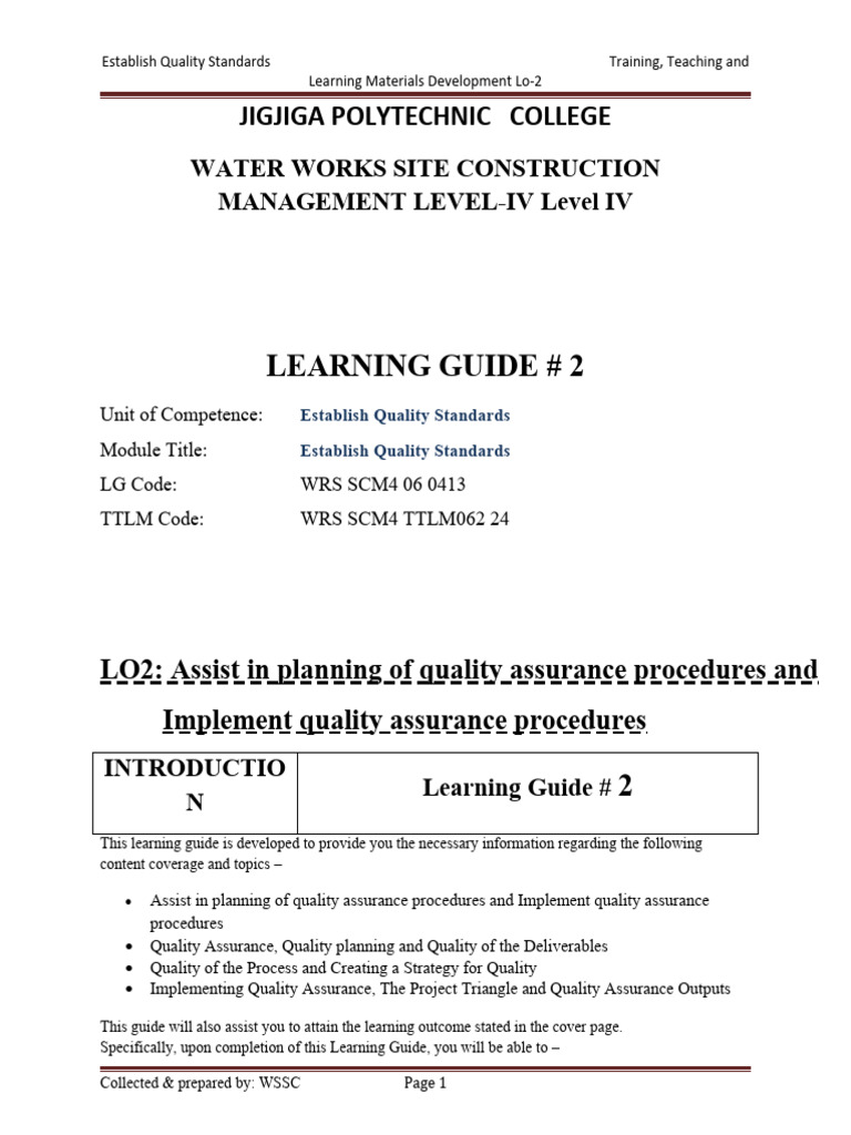 Establishing Quality Standards Guide | PDF | Audit | Project Management