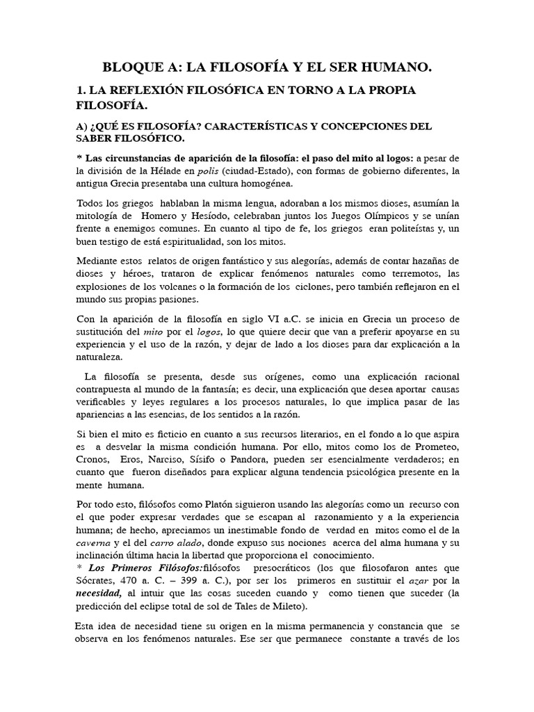 Bloque A - Filosofía | PDF | Platón | Aristóteles