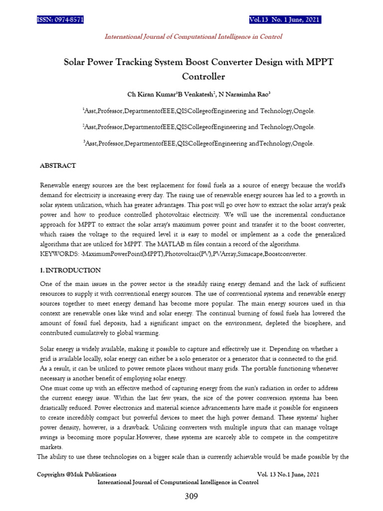 27. Solar Power Tracking System Boost Converter Design with MPPT ... 27. Solar Power Tracking System Boost Converter Design with MPPT ...