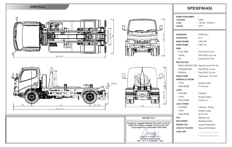 Spesifikasi Truk Arm Roll Hino 2022 | PDF