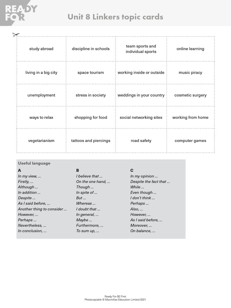 RfFB2_CA_U8_Linkers topic cards | PDF | Human Communication