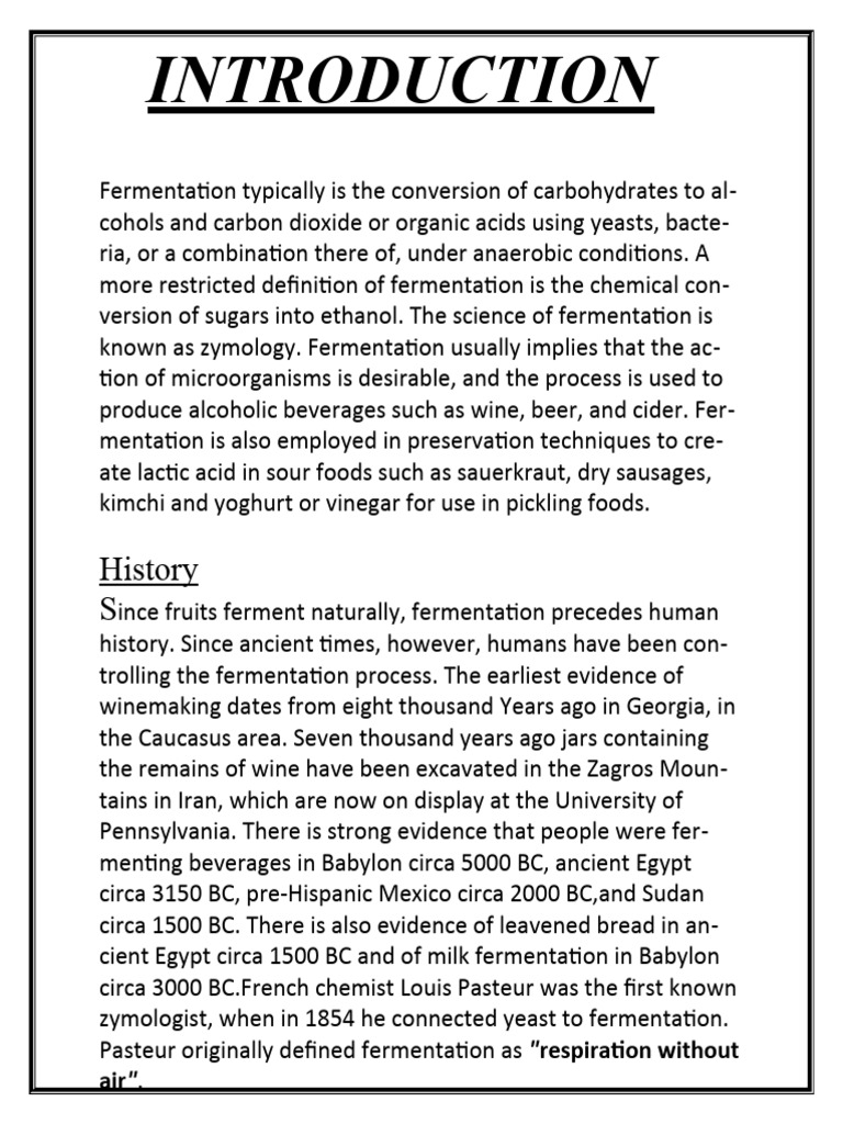 Introduction of Chem Project | PDF | Fermentation In Food Processing ...
