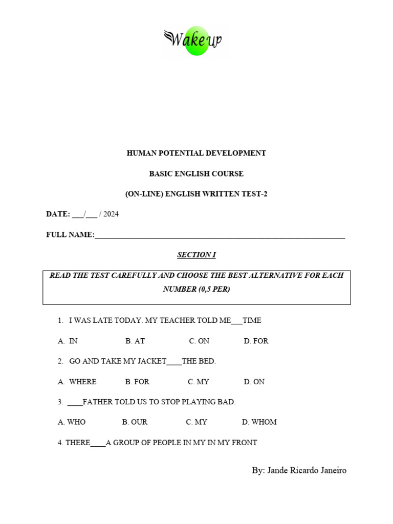 Ib Test-2 Wake Up | PDF | English Language | Linguistics