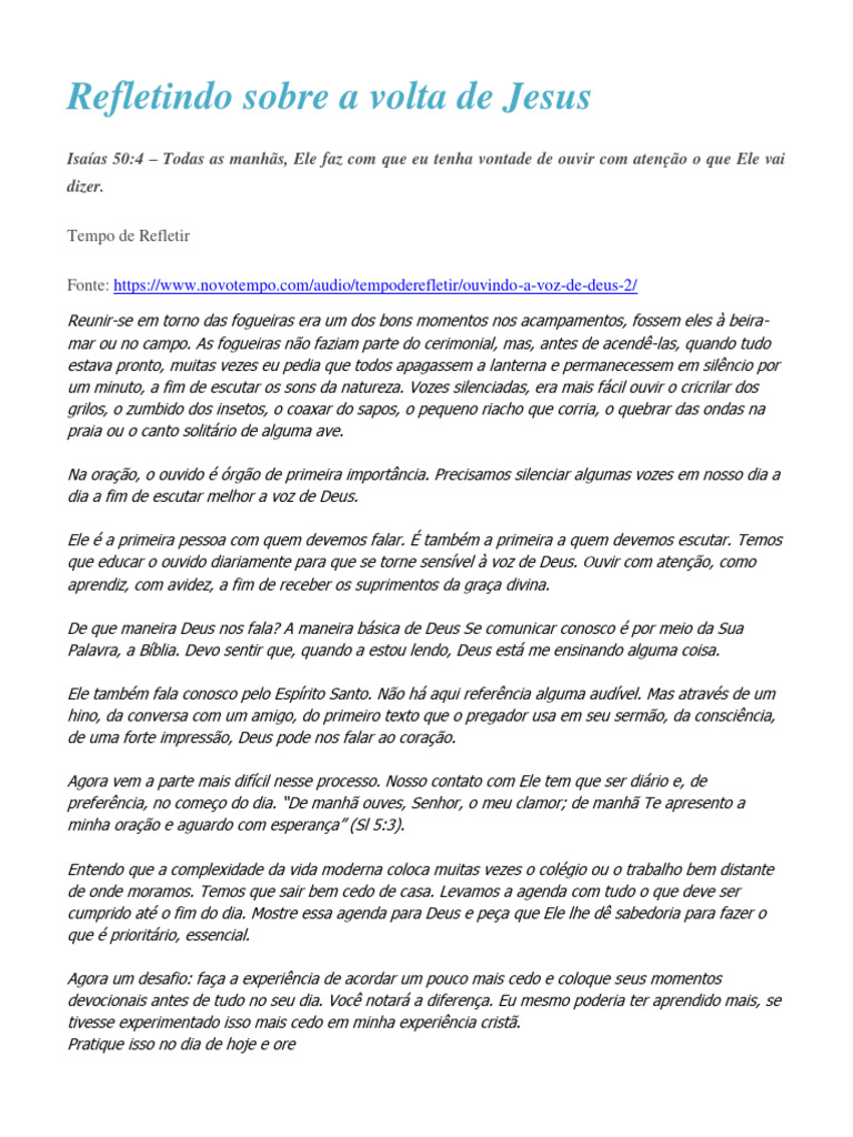 Refletindo Sobre A Volta de Jesus | PDF | Oração | Deus
