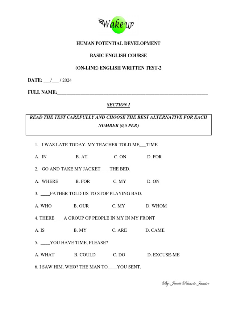 Basic English Test Instructions | PDF | English Language | Linguistics