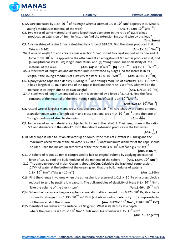 Physics Elasticity Problems | PDF | Young's Modulus | Elasticity (Physics)