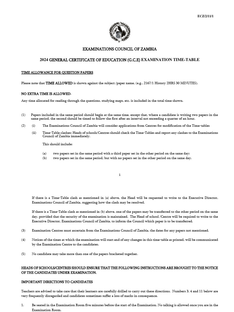 2024 - GCE TIME TABLE - Bs - F | Download Free PDF | Multiple Choice