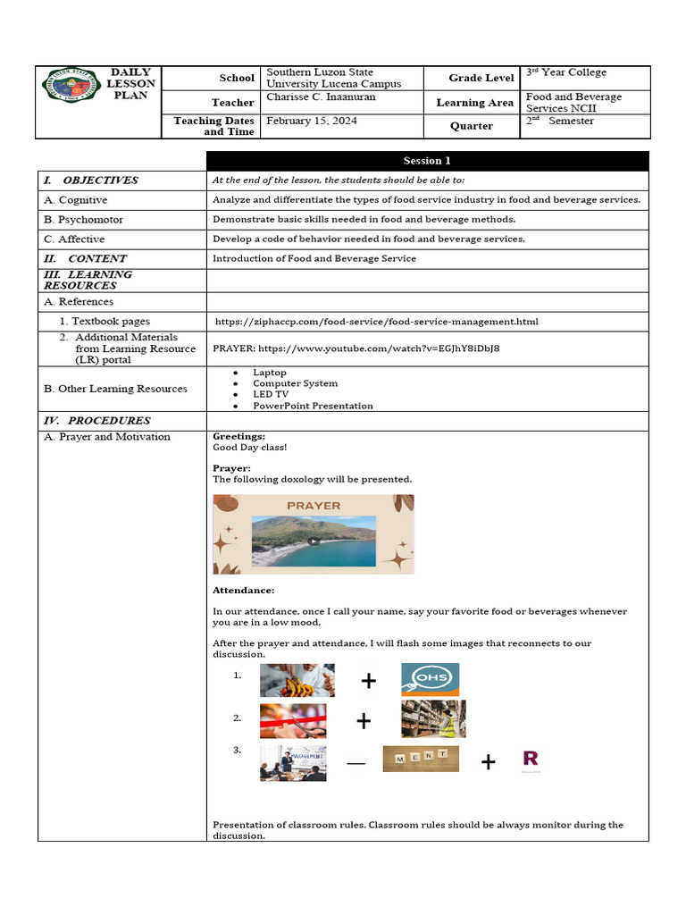 Food and Beverage Services NC Ii | PDF | Restaurants | Waiting Staff