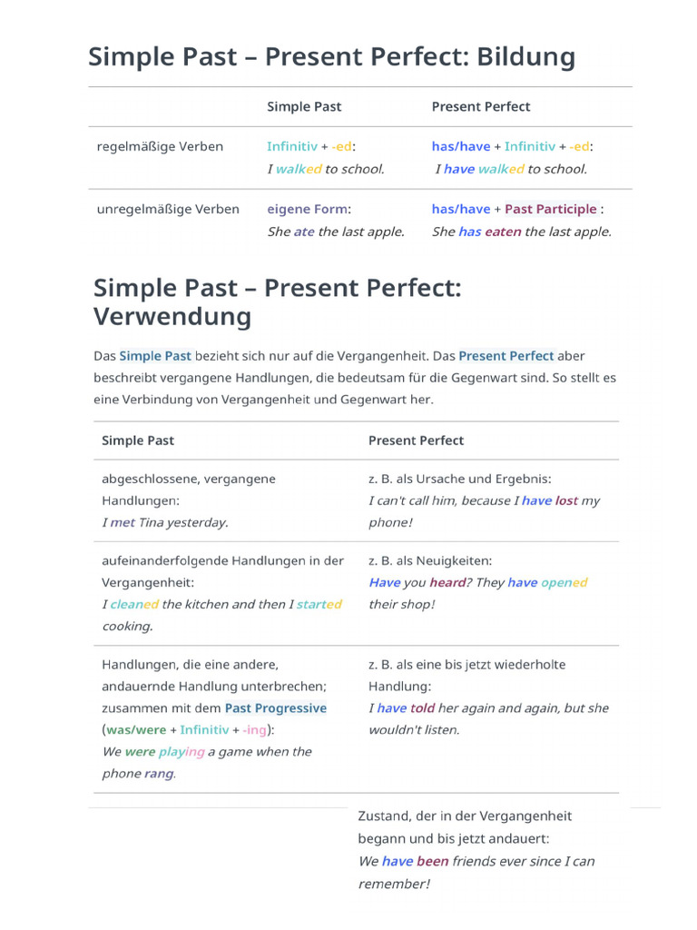 Past Tense vs. Present Perfect Tense | PDF