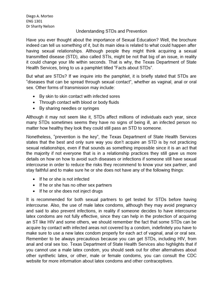 Stds Essay | PDF | Sexually Transmitted Infection | Sexual Intercourse