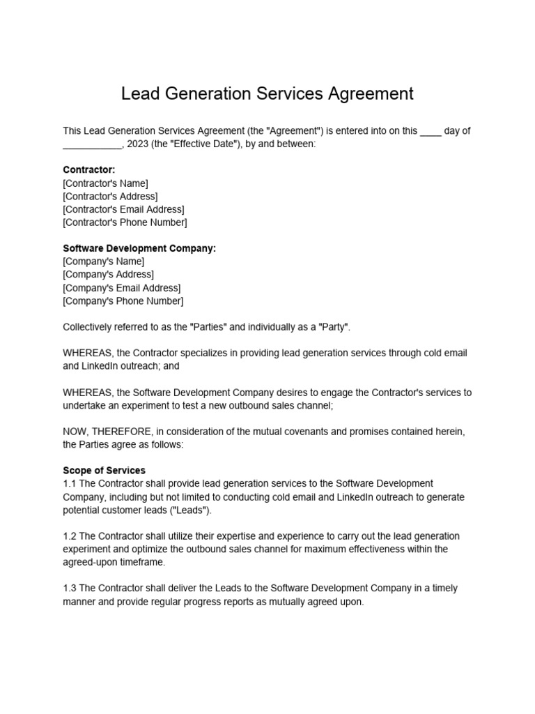 Lead Generation Services Agreement | PDF | Intellectual Property | Trade Secret