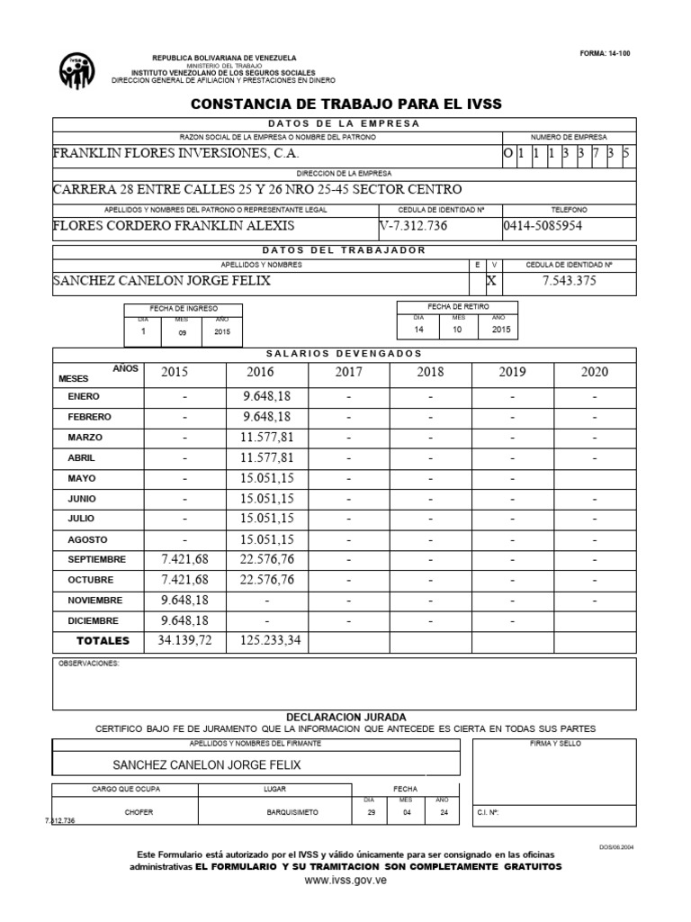 Forma 14-100 | PDF | Documento de identidad