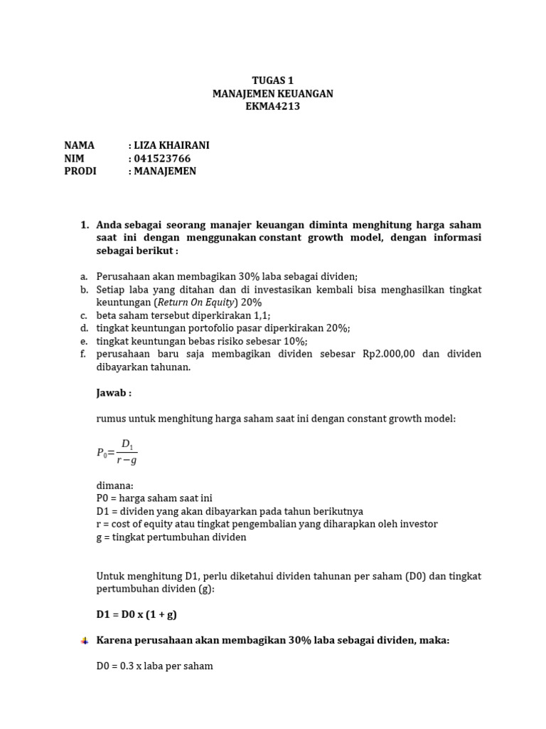 Manajemen Keuangan-EKMA4213 - TUGAS 1 | PDF