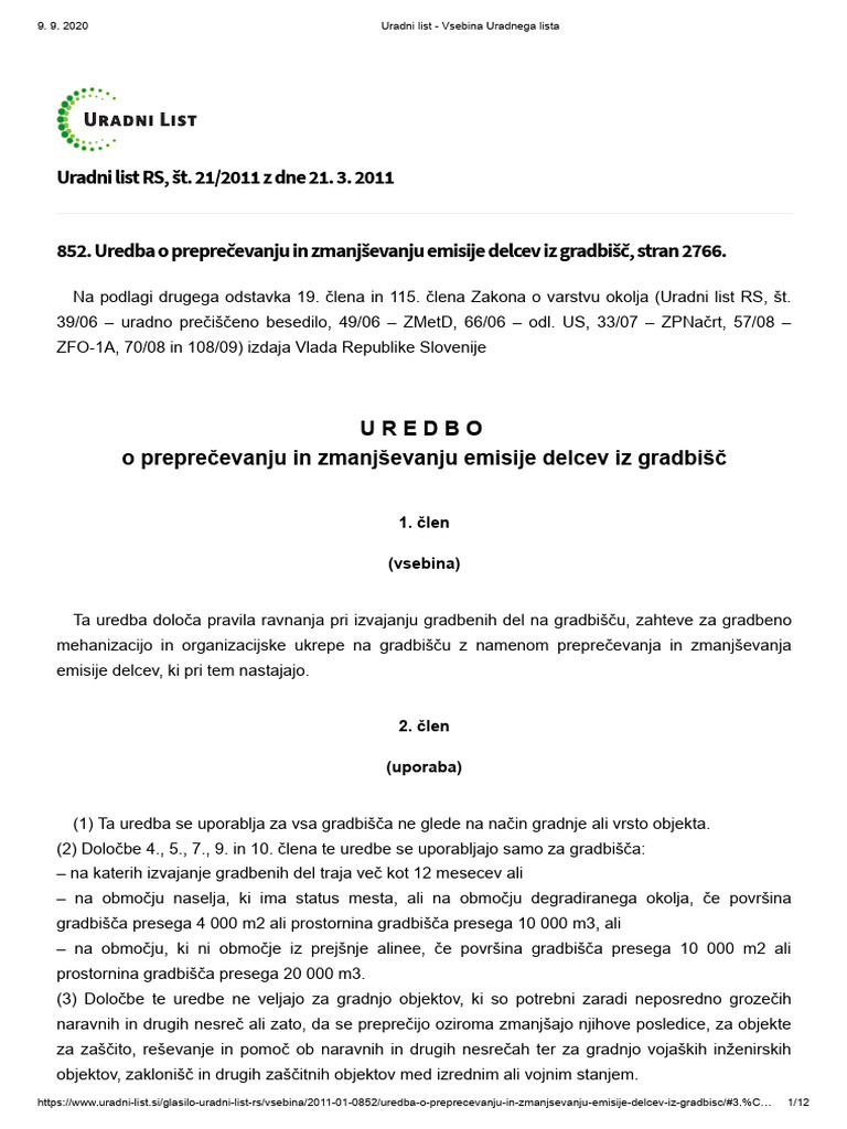 Uradni List - Emisije Delcev | PDF