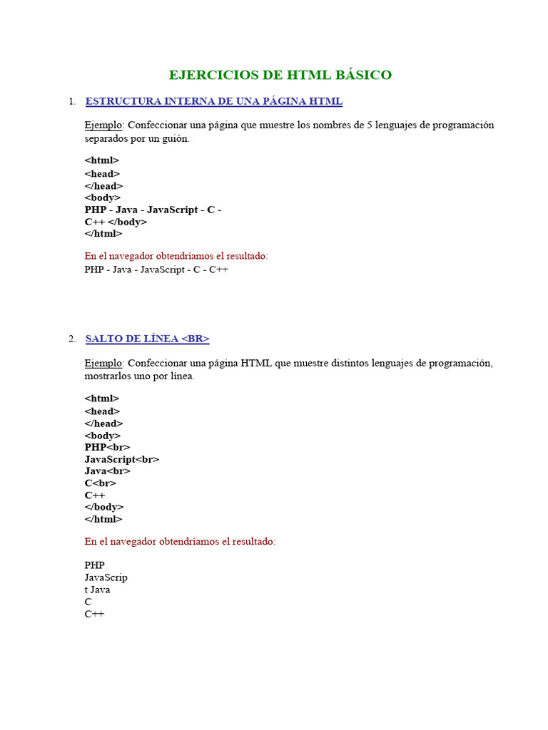 Ejercicios Basicos HTML | PDF | Bases de datos | Mi sql