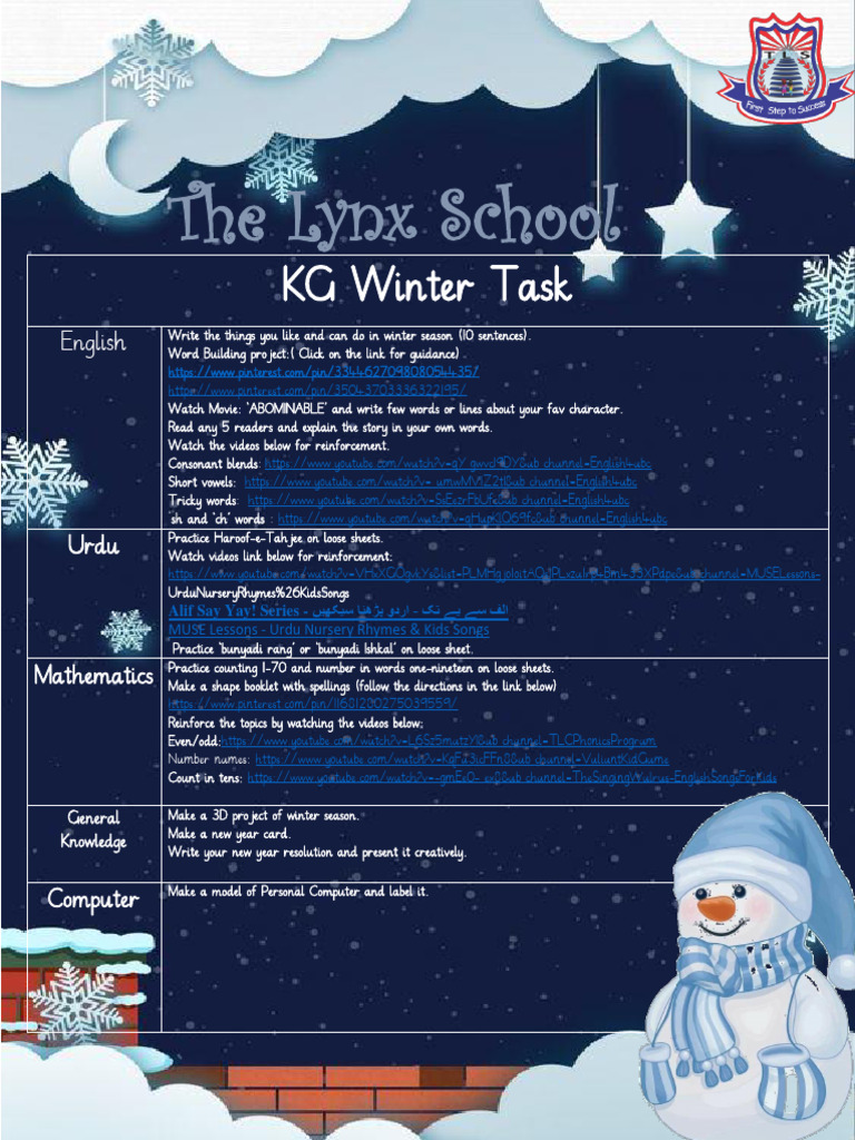 KG Winter Task | PDF | Career & Growth | Language Arts & Discipline