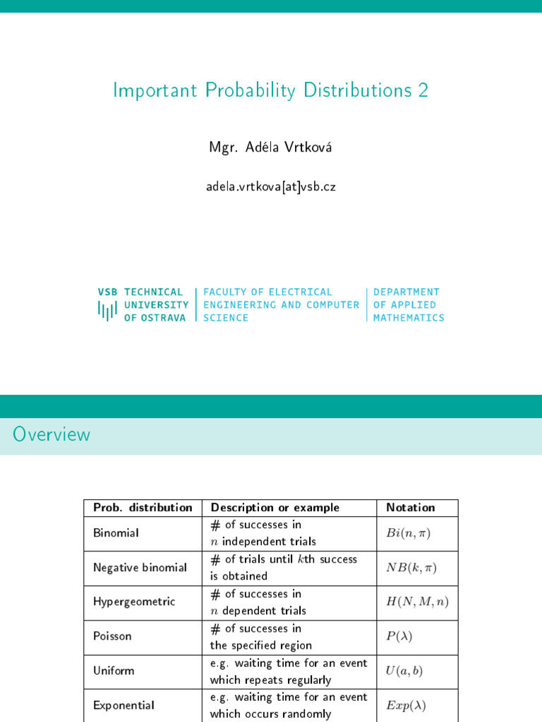 05 ImportantProbabilityDistr 2 | PDF | Variance | Statistical Theory