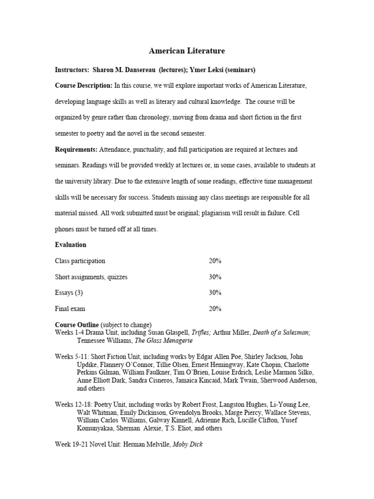 Am Lit Class Notes | PDF | American Literature