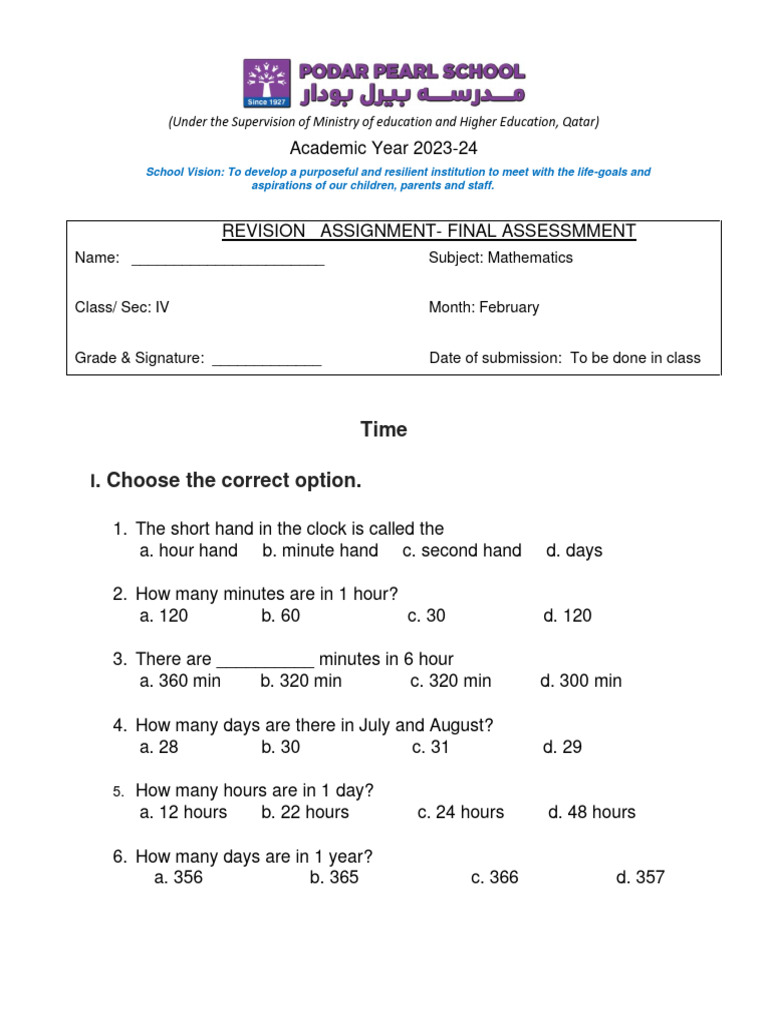 Annual Exam Revision Assignment - Grade 4 | PDF | Rupee | Length