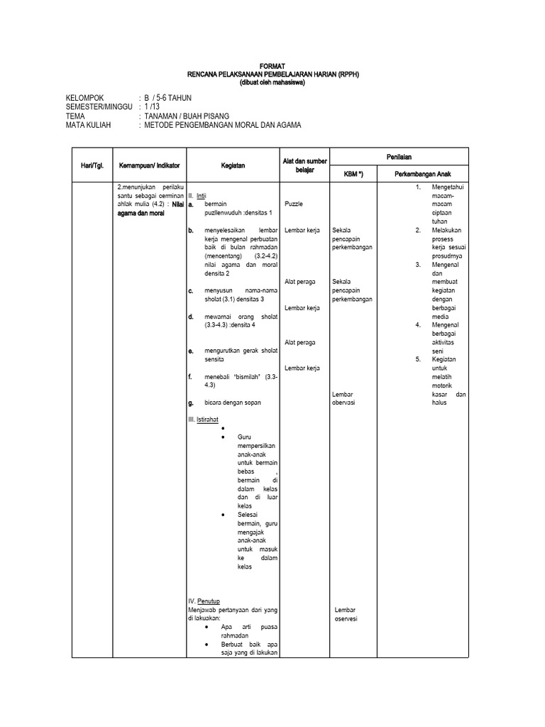 RPPH Metode Bahasa | PDF