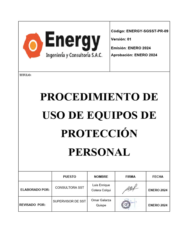 3.9 Procedimiento de Uso de Epp | PDF