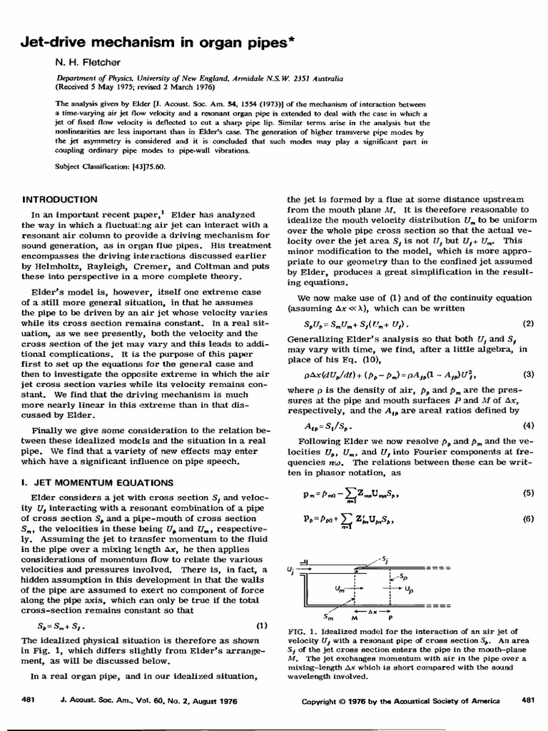 Fletcher1976a - Jet-drive Mechanism in Organ Pipes | PDF | Continuum Mechanics | Classical Mechanics